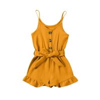 China Linen Fabric Comfy Sleeveless Straps Newborn Summer Romper Little Girls for sale