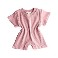 China Ribbed Cotton New Born Rompers Short Sleeve Olive Stylish Summer for sale