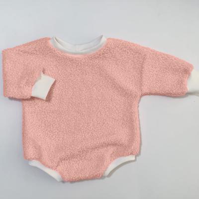 China Customized Neutral Baby Teddy Fleece Romper With White Trim Comfy Bodysuit Sleepwear Homewear For Infant Toddlers for sale