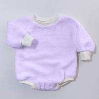 China Customized Neutral Baby Teddy Fleece Romper With White Trim Comfy Bodysuit Sleepwear Homewear For Infant Toddlers for sale