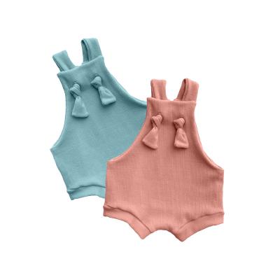 China 100% Ribbed Cotton New Born Rompers Knot Tie Design Overalls Sleepwear Homewear For Infant Toddlers for sale