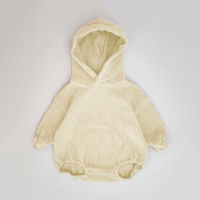 China Baby Waffle Hoodie Newborn Long Sleeve Romper 100% Cotton for sale