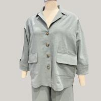 China Womens Linen Cotton Green Two Pieces Comfy Long Sleeve Button Tops With Pocket Ladies Long Pants for sale