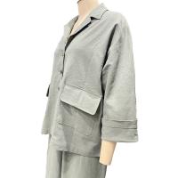 China Womens Linen Cotton Green Two Pieces Comfy Long Sleeve Button Tops With Pocket Ladies Long Pants for sale