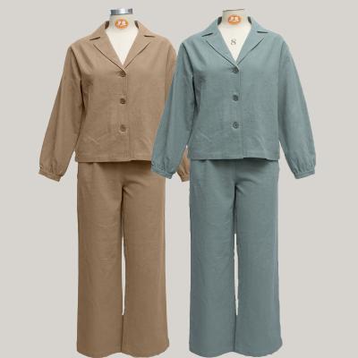 China Linen Fabric Formal Stylish Womens Suits Slim Fit Two Pieces Stylish Loungewear Set for sale