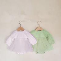 China Bright New Born Rompers Baby Puff Sleeve Gauze Cotton Dress Overalls for sale