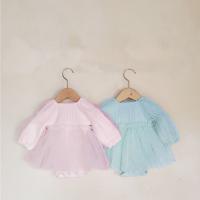 China Bright New Born Rompers Baby Puff Sleeve Gauze Cotton Dress Overalls for sale