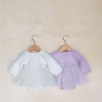 China Bright New Born Rompers Baby Puff Sleeve Gauze Cotton Dress Overalls for sale