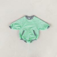 China Baby Double Pocket Striped French Terry Newborn Bubble Romper for sale