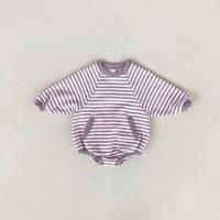 China Baby Double Pocket Striped French Terry Newborn Bubble Romper for sale