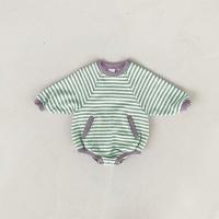 China Baby Double Pocket Striped French Terry Newborn Bubble Romper for sale