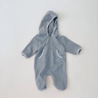 China French Terry Beige New Born Rompers Baby Pocket Hooded Zip Up Jumpsuit for sale