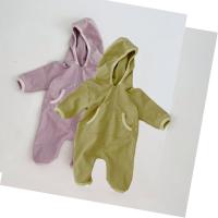 China French Terry Beige New Born Rompers Baby Pocket Hooded Zip Up Jumpsuit for sale