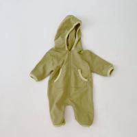 China French Terry Beige New Born Rompers Baby Pocket Hooded Zip Up Jumpsuit for sale