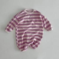 China Puppy Baby Graphic Printed Striped Long Sleeve Newborn Romper Organic Cotton for sale
