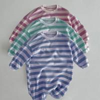 China Puppy Baby Graphic Printed Striped Long Sleeve Newborn Romper Organic Cotton for sale