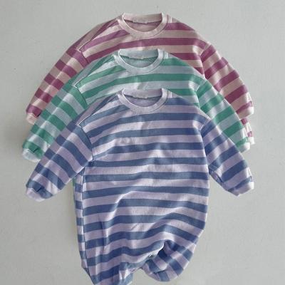 China Puppy Baby Graphic Printed Striped Long Sleeve Newborn Romper Organic Cotton for sale