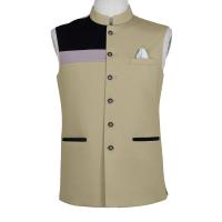 China Men'S Cotton Stand Collar Waistcoat Custom For Special Occasion Party Wear Colorblock Vented Hem Waistcoat for sale