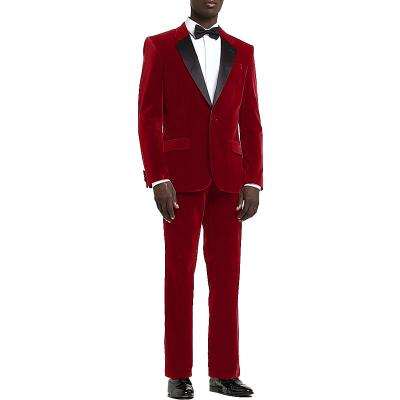 China 2PCS Dark Red Tuxedo Custom Men'S Stylish Slim Fit Velvet Fabric Tuxedo Suit For Special Occasion Party Wear for sale