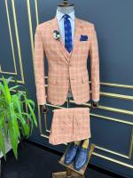 China Slim Fit Mens 3 Piece Tuxedo Plaid Striped For Wedding for sale