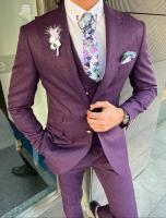 China Purple 3 Piece Tuxedo Suit For Men 49% Viscon 49% Polyamide 2% Elestan for sale