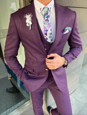 China Purple 3 Piece Tuxedo Suit For Men 49% Viscon 49% Polyamide 2% Elestan for sale
