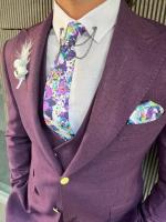 China Purple 3 Piece Tuxedo Suit For Men 49% Viscon 49% Polyamide 2% Elestan for sale