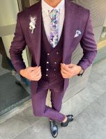 China Purple 3 Piece Tuxedo Suit For Men 49% Viscon 49% Polyamide 2% Elestan for sale