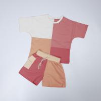 China Unisex Child Patchwork Clothes 260gsm Back To School Outfits Organic Cotton Patchwork Color Tee And Short for sale