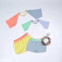 China Gender Neutral 100% Cotton Jersey Fabric Color Block T Shirt Short Set 190g for sale