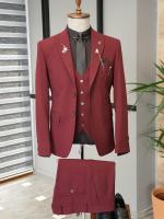 China 46 48 50 52 54 56 Custom Tuxedo Suit Maroon 3 Piece Tuxedo Slim Fit Stretch Suit Vest Claret Red for sale