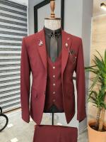 China 46 48 50 52 54 56 Custom Tuxedo Suit Maroon 3 Piece Tuxedo Slim Fit Stretch Suit Vest Claret Red for sale