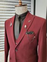 China 46 48 50 52 54 56 Custom Tuxedo Suit Maroon 3 Piece Tuxedo Slim Fit Stretch Suit Vest Claret Red for sale