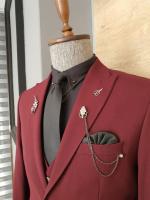 China 46 48 50 52 54 56 Custom Tuxedo Suit Maroon 3 Piece Tuxedo Slim Fit Stretch Suit Vest Claret Red for sale