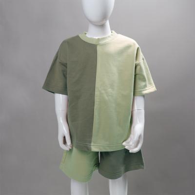China French Terry Patchwork Clothes 260gsm Teen Boys Color Tee And Short Set for sale