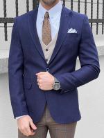 China Blue Slim Fit Business Casual Suit Jacket Casual Navy Peak Lapel Blazer for sale