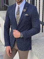 China Blue Slim Fit Notch Lapel Blazer for sale