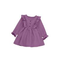 China Toddler Baby Girls Muslin Cotton Fabric Long Sleeve Ruffle Trim Dresses Above Knee Dresses for sale