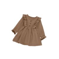 China Toddler Baby Girls Muslin Cotton Fabric Long Sleeve Ruffle Trim Dresses Above Knee Dresses for sale