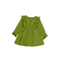 China Toddler Baby Girls Muslin Cotton Fabric Long Sleeve Ruffle Trim Dresses Above Knee Dresses for sale
