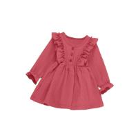 China Toddler Baby Girls Muslin Cotton Fabric Long Sleeve Ruffle Trim Dresses Above Knee Dresses for sale
