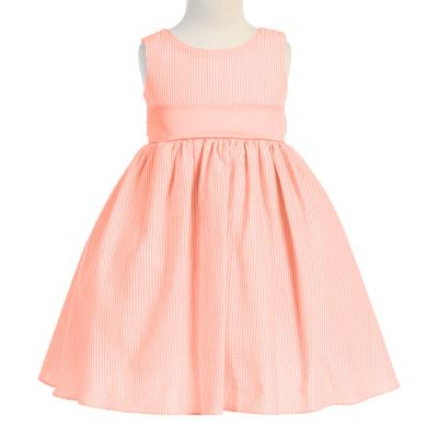 China Little Girls Boutique Princess Dress Striped Cotton Seersucker Dresses Elegant Tie Back Sleeveless Dresses Toddlers for sale