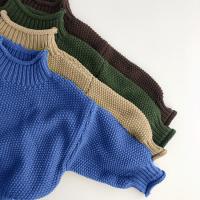 China Custom Baby Turtleneck Sweater Hand Knitted Retro Sweater Cotton Pullover Chunky Sweater For Cool Days for sale