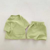 China Custom Toddlers Waffle Fabric Two Pieces Shorts Set Cotton Tee And Shorts Embroidery Tshirts Set Summer Kids Loungewear for sale