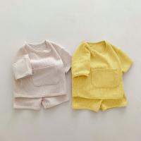 China Custom Toddlers Waffle Fabric Two Pieces Shorts Set Cotton Tee And Shorts Embroidery Tshirts Set Summer Kids Loungewear for sale