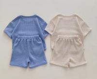 China Custom Toddlers Waffle Fabric Two Pieces Shorts Set Cotton Tee And Shorts Embroidery Tshirts Set Summer Kids Loungewear for sale