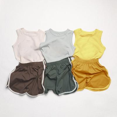 China Little Girl Little Boy Two Pieces Jersey Tank Top Set Cotton Summer Tee & Shorts Printed Tshirts Short Pants Loungewear for sale