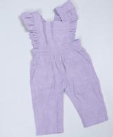 China Regular Fit Little Girls Linen Fabric Dungarees Overalls Manufacturer Flutter Sleeve Jumpsuit Casual Wear for sale