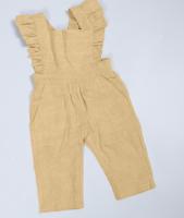 China Regular Fit Little Girls Linen Fabric Dungarees Overalls Manufacturer Flutter Sleeve Jumpsuit Casual Wear for sale