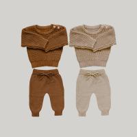 China Infant&Baby Chunky Knitwear Hand made Crew Neck Sweaters Pullover Knitted Long Pants Two Pieces Lounge Homewear Spring for sale